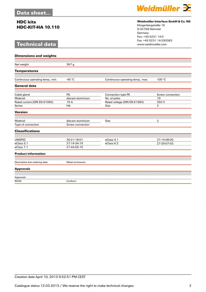 WEIDMULLER HDC-KIT-HA 10.110 technical document page 2