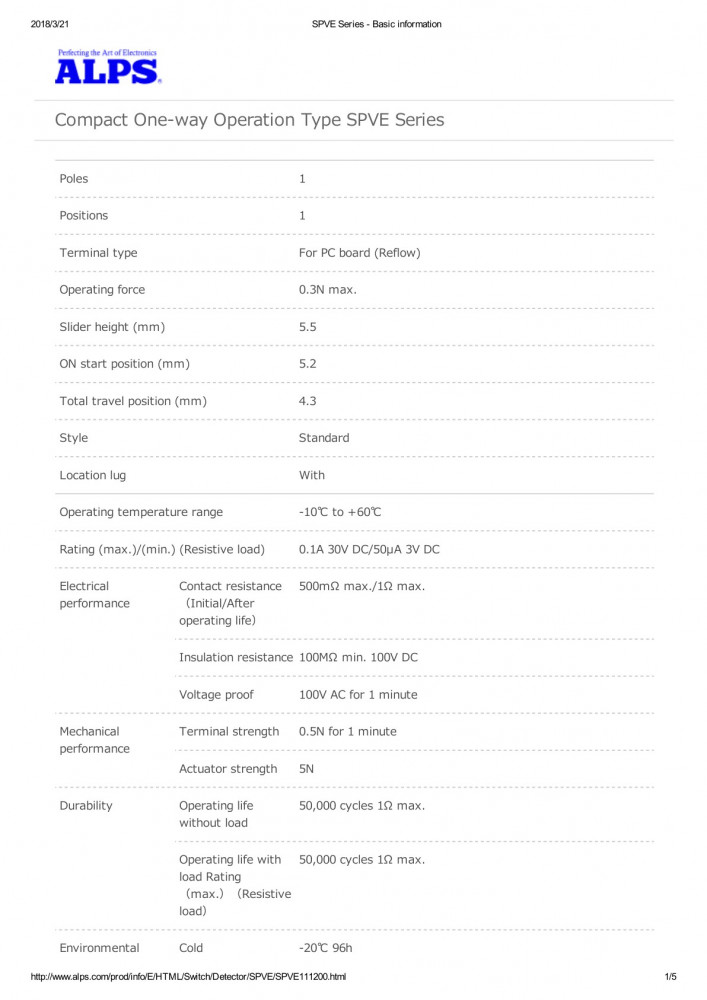 SPVE111200 product information and outline specification
