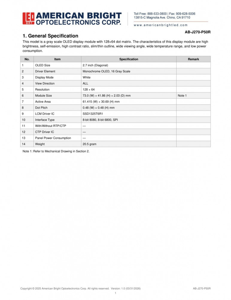 AB-J270-P50R document page 1