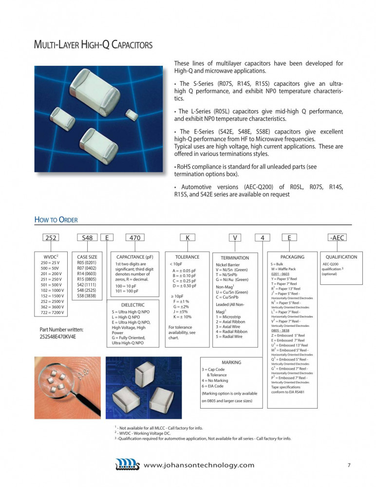Johanson Dielectrics datasheet page 1