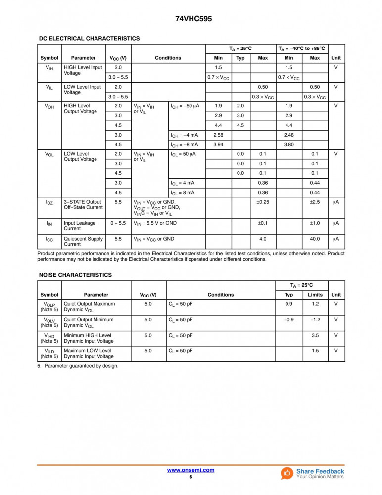 74VHC595 datasheet page 6