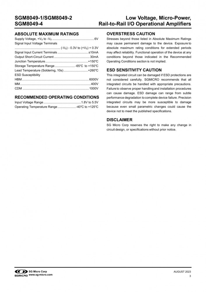 SGM8049 datasheet page 3