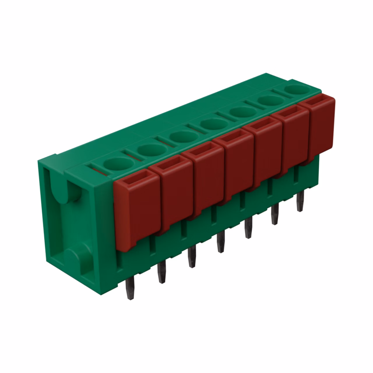 5.00mm Pitch, Eurostyle Fixed-Mount Push-Button Terminal Block, Vertical, 10A, 22-14 AWG, Green, 7 Circuits for sale