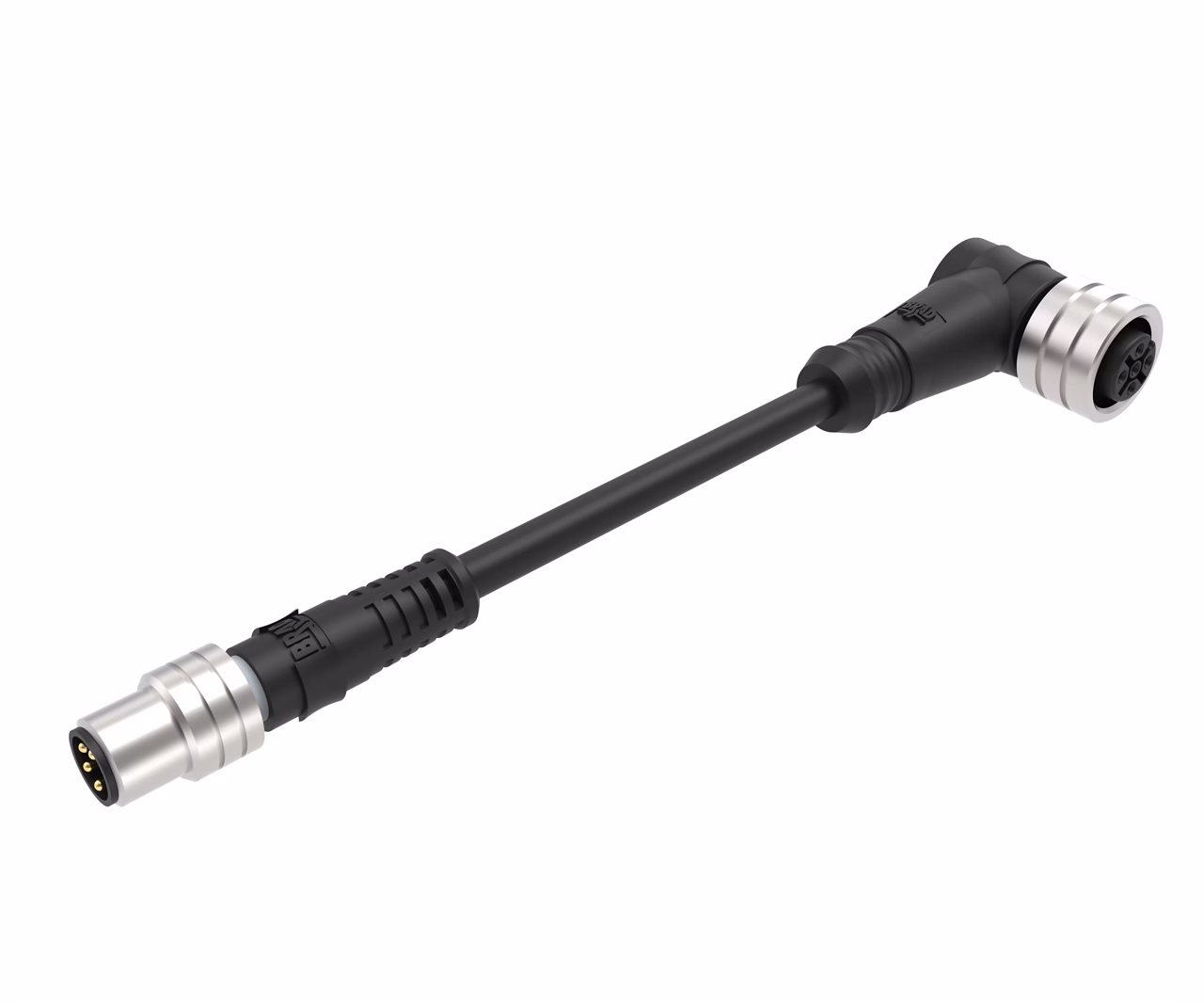M12 Signal, A-Coded, Double-Ended Cordset, 4 Poles, Female (90°) to Male (90°), 22 AWG, Yellow TPE Cable, 12.0m (39.37') Length