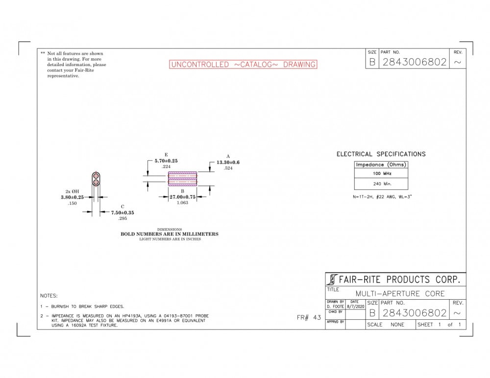Fair-Rite 2843006802 technical drawing