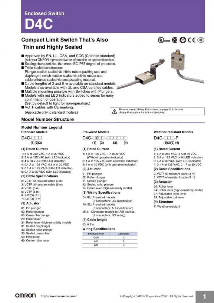 OMRON D4C datasheet page 1