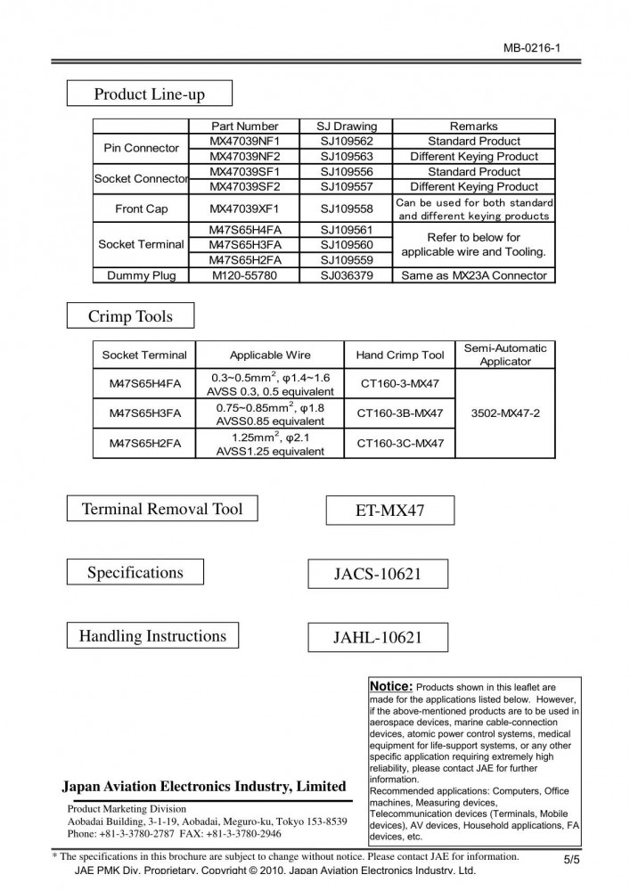 MX47 crimp tooling information