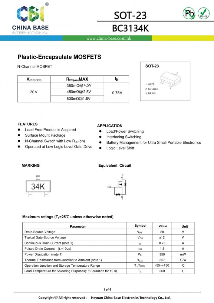 BC3134K datasheet page 1