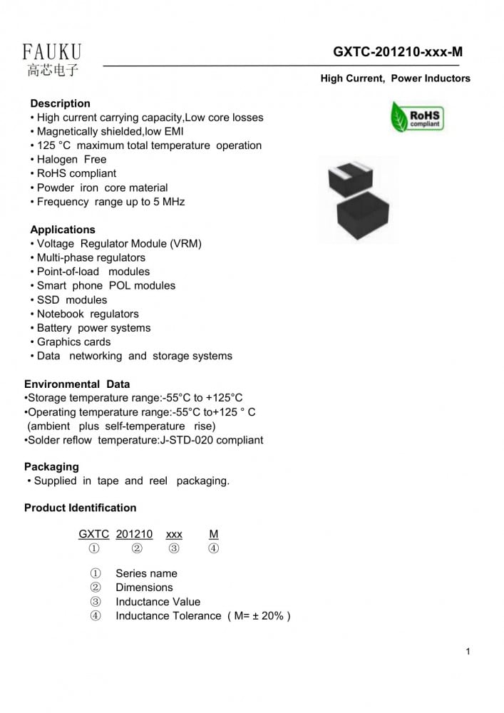FAUKU GXTC201210-100-MT datasheet page 1
