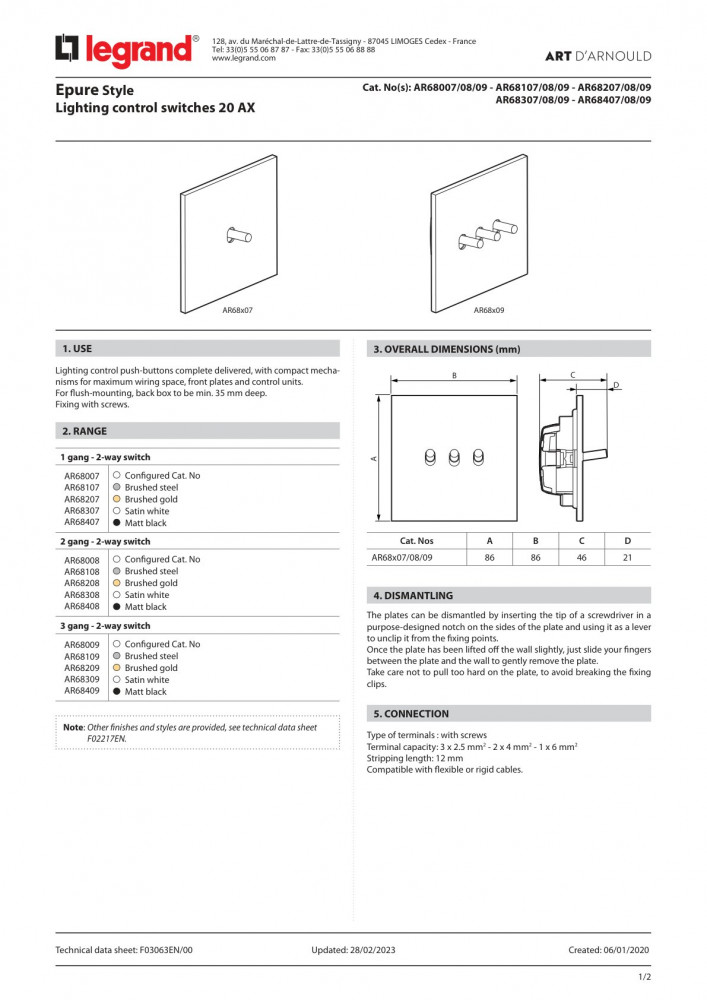 Legrand Epure Style technical documentation page 1
