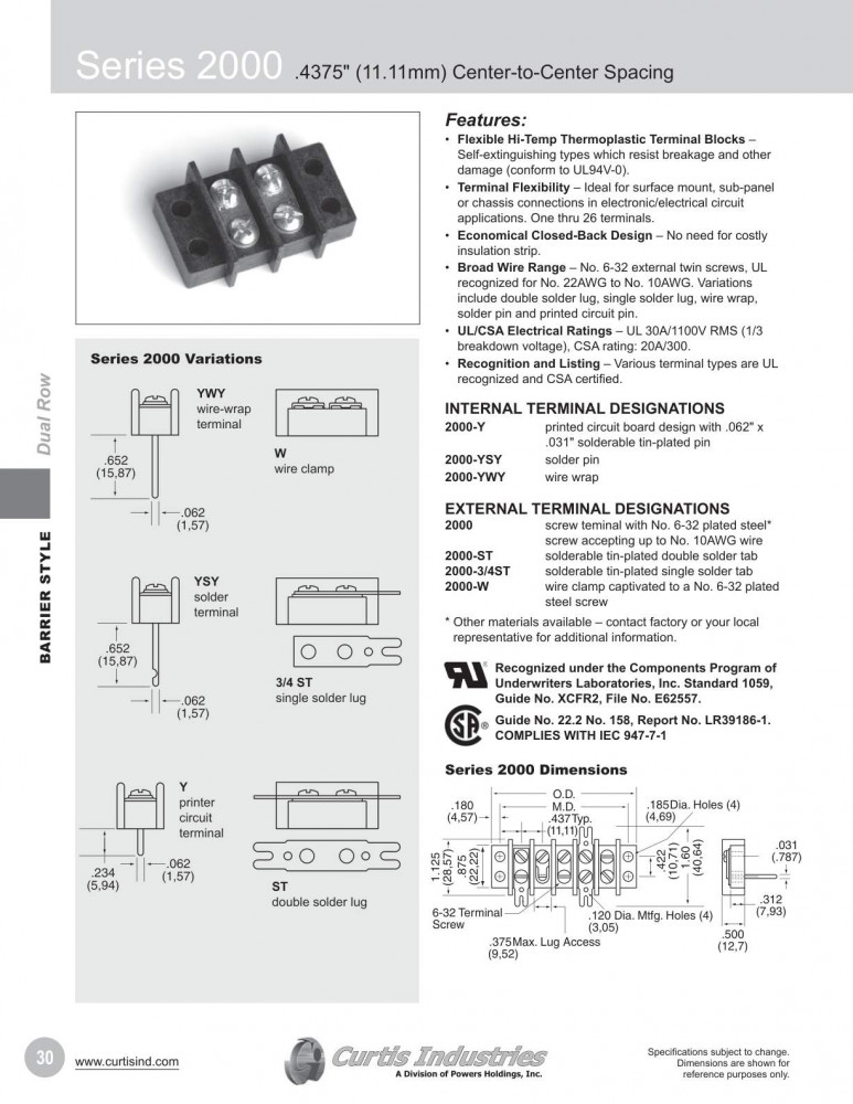 Series 2000 terminal block technical document, page 1