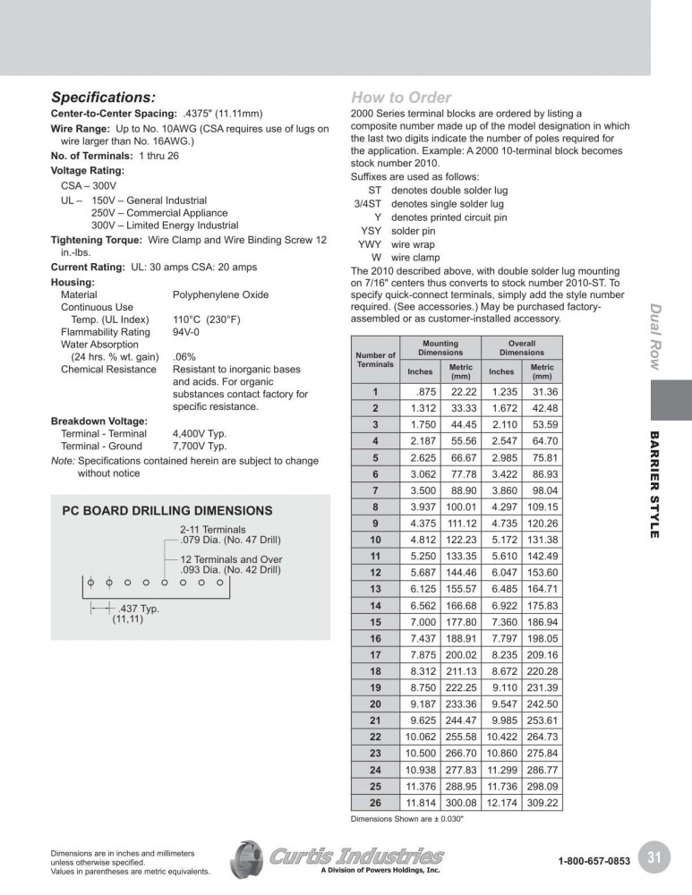 Series 2000 terminal block technical document, page 2