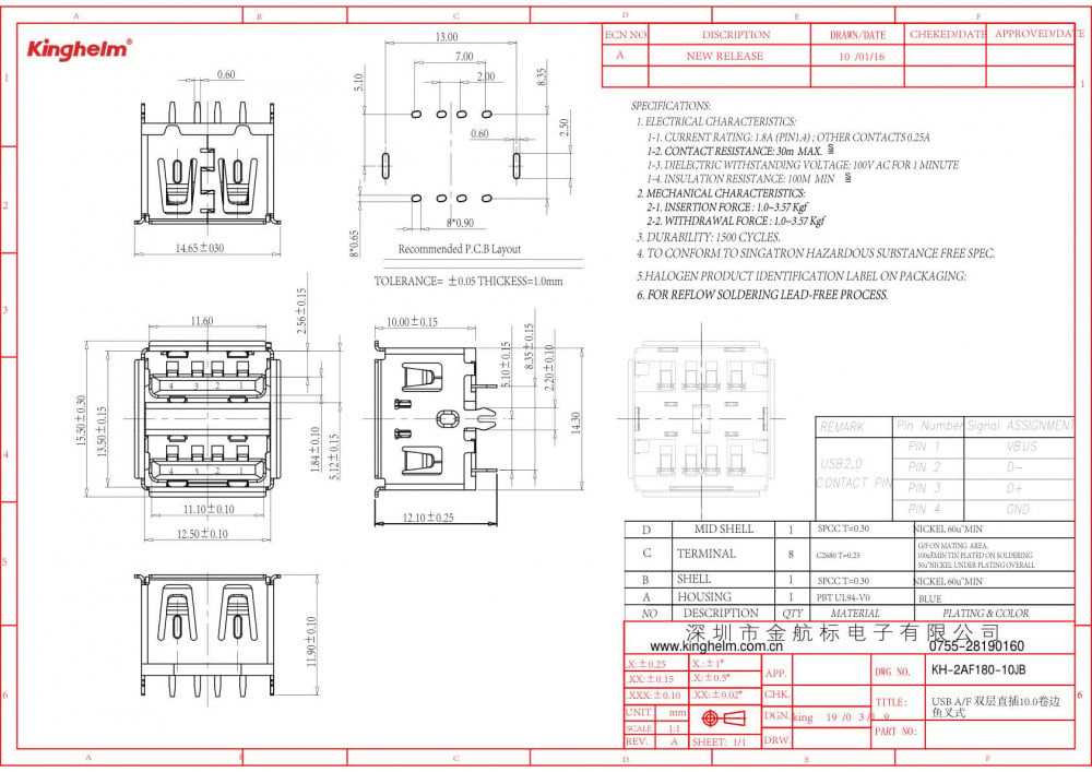 Kinghelm KH-2AF180-10JB technical drawing and specification preview