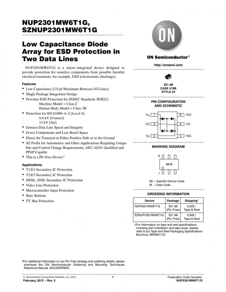 NUP2301MW6T1G datasheet page 1