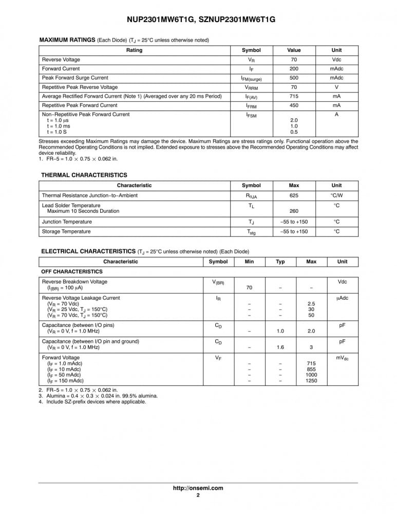 NUP2301MW6T1G datasheet page 2