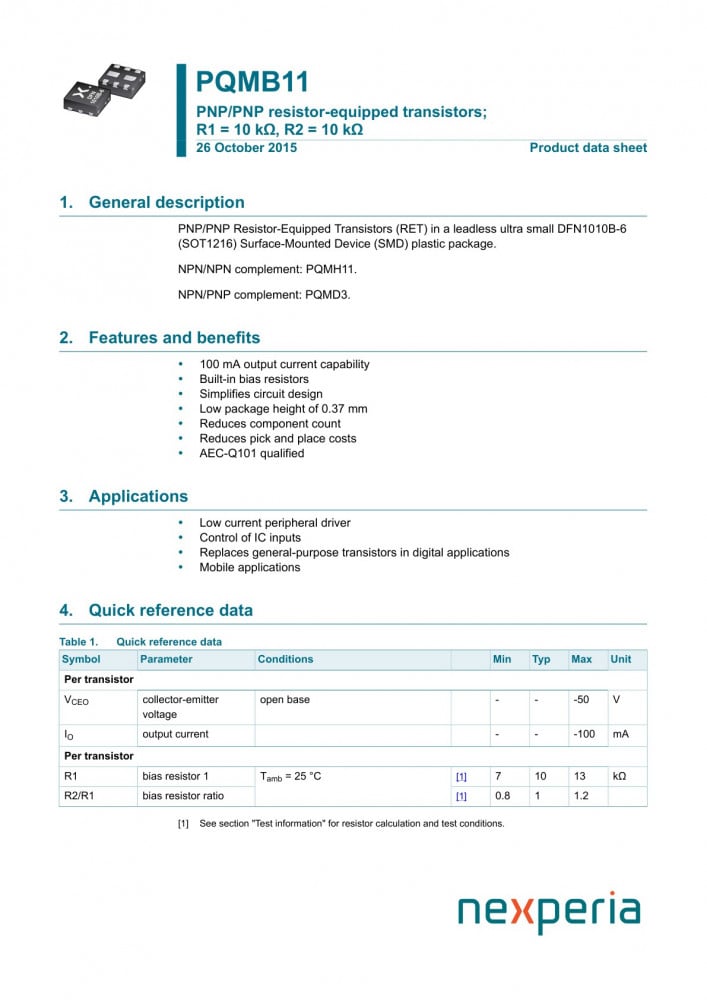 PQMB11Z datasheet page 1