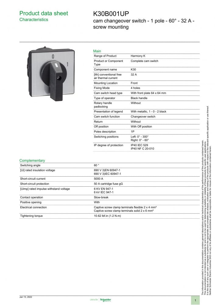 K30B001UP technical document page 1