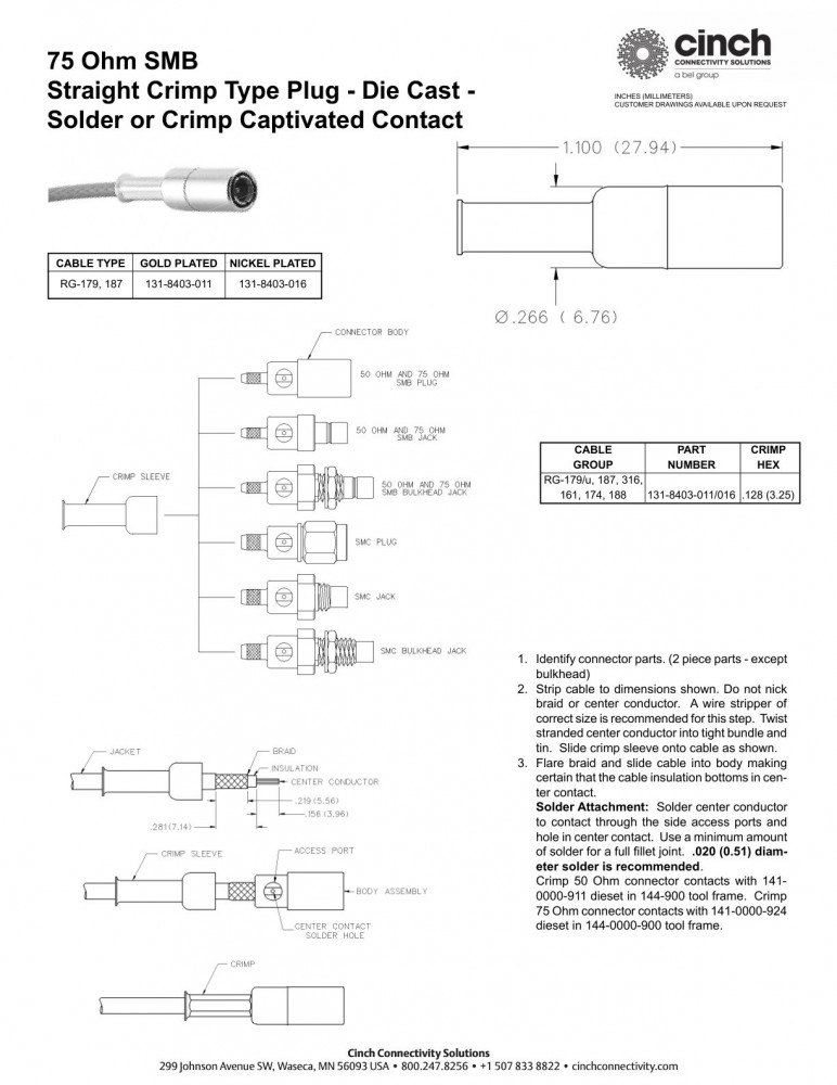 CINCH 131-8403-011 technical document page 1