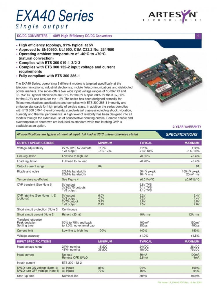 EXA40 series datasheet page 1