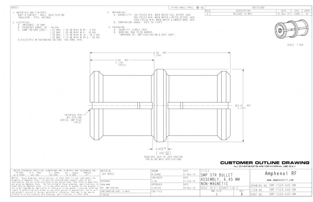 Amphenol SMP-FS2A-645-NM technical drawing
