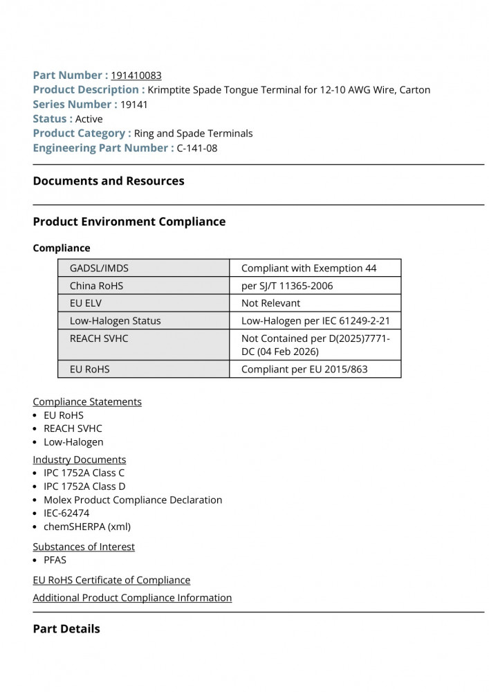 MOLEX 191410083 product document image 1