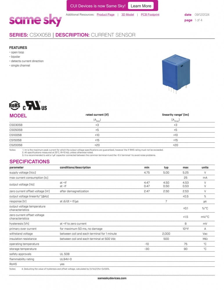 CS0505B datasheet page 1