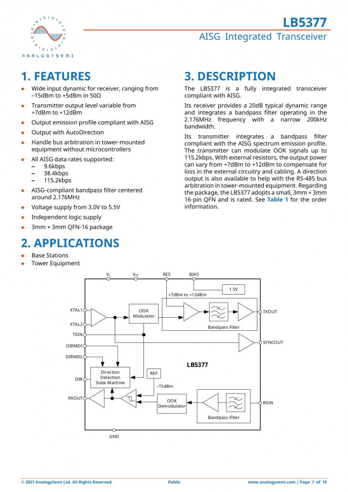LB5377AQFN16 datasheet page 1