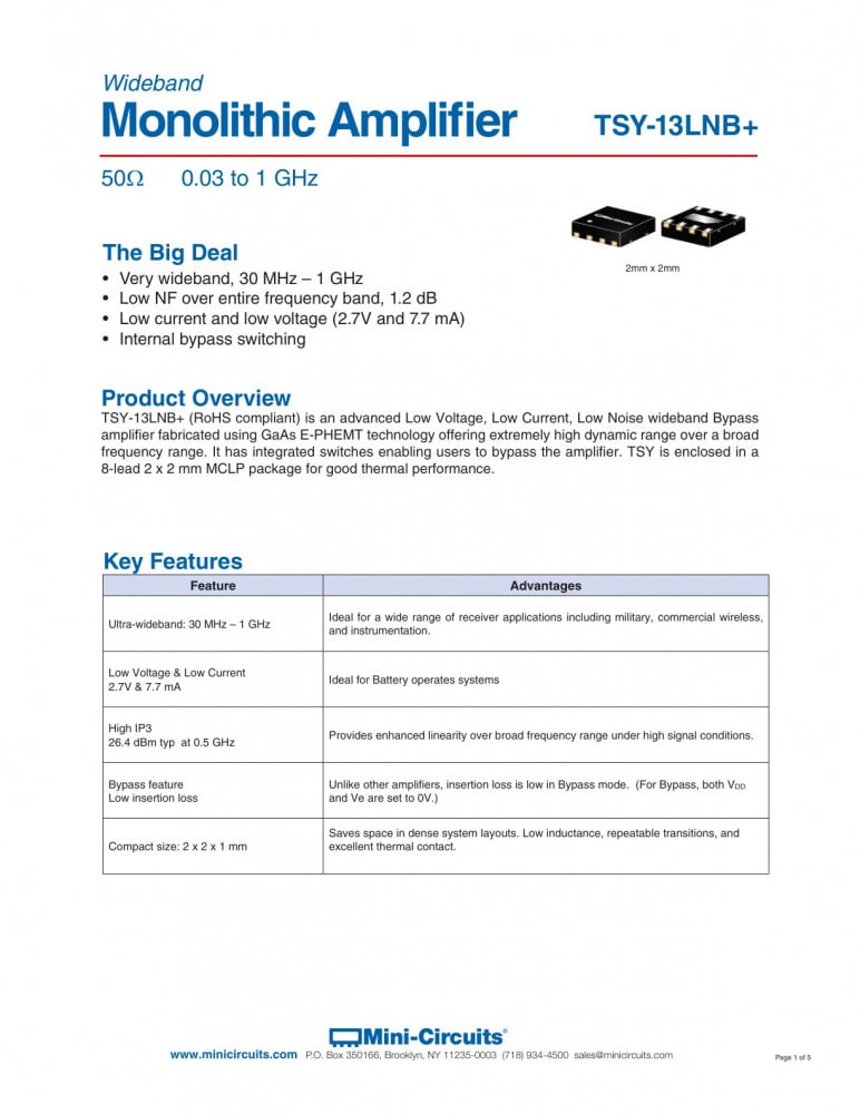 TSY-13LNB+ datasheet page 1
