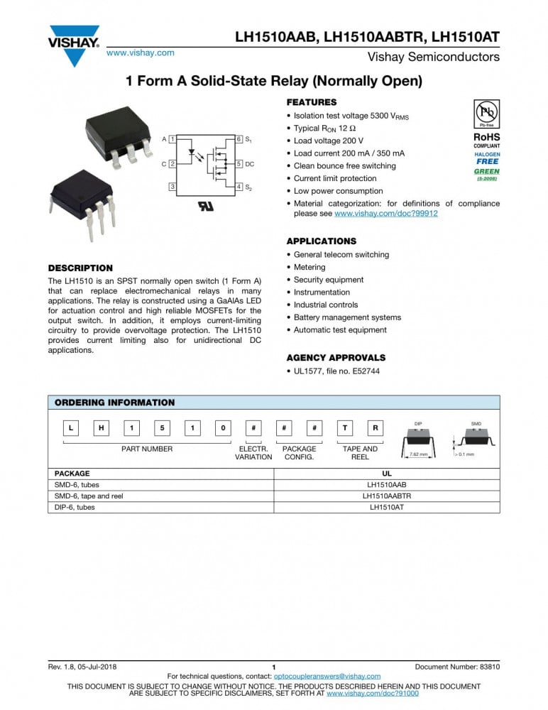 LH1510 datasheet page 1