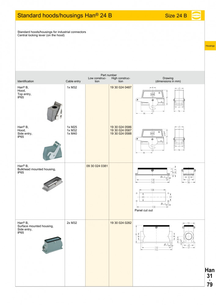 Technical document image for industrial connector housings
