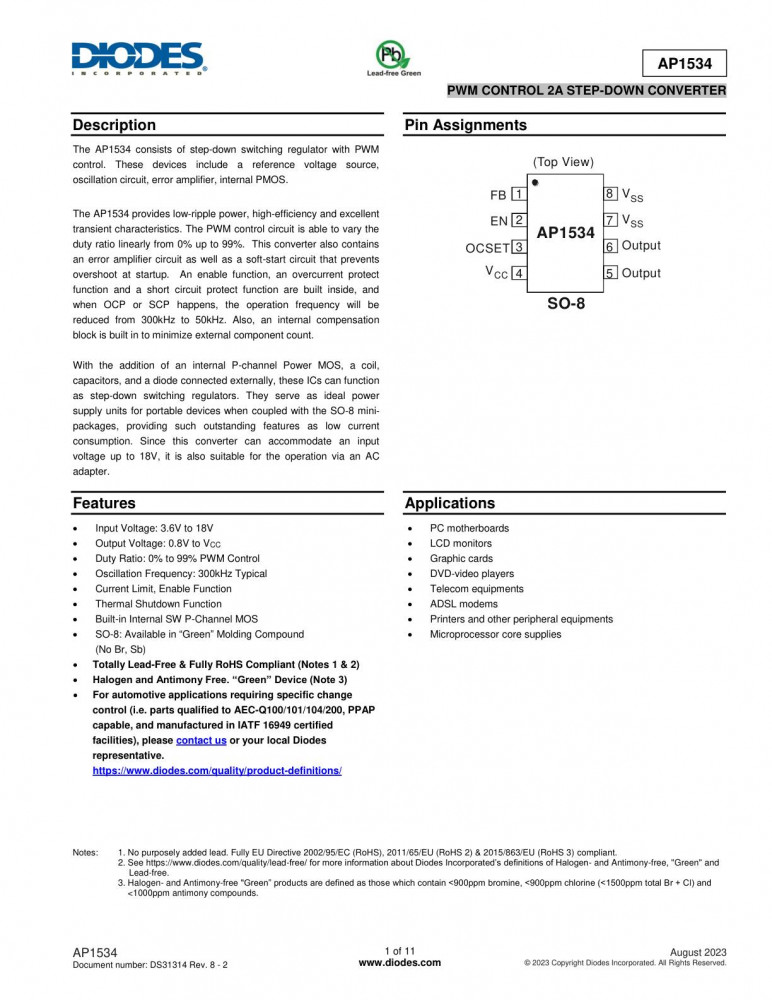 AP1534SG-13 datasheet page 1