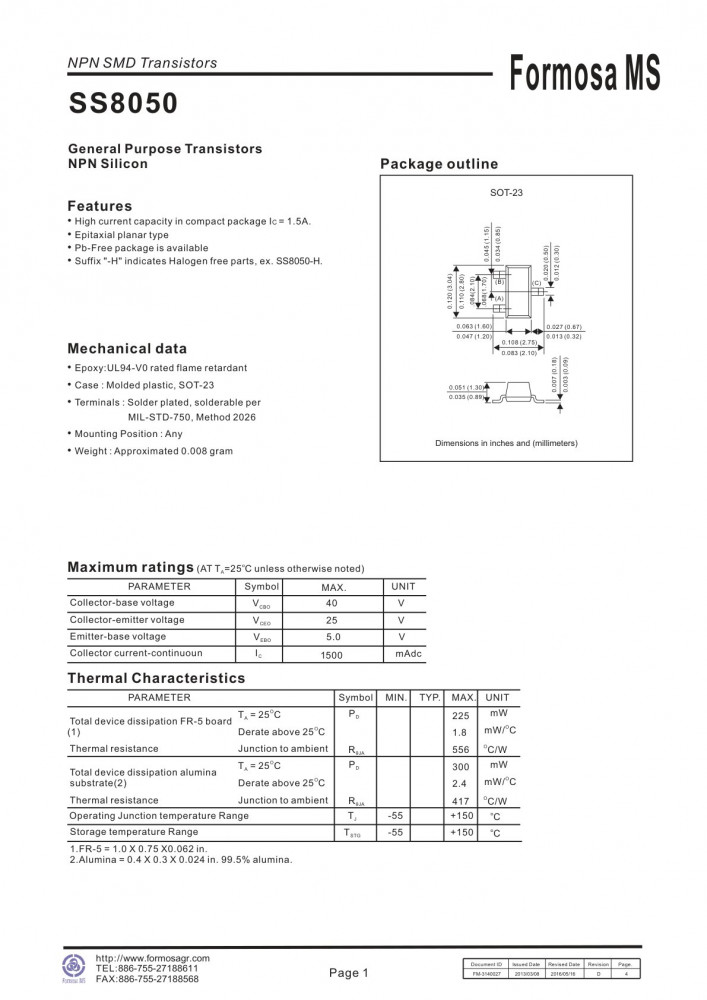 SS8050 datasheet page 1