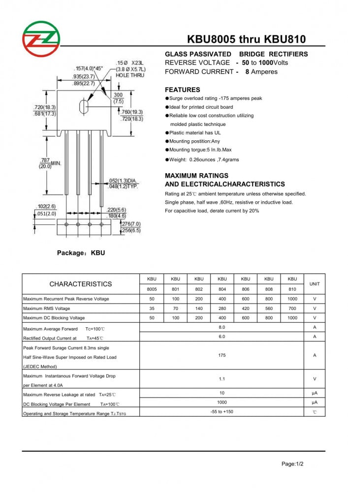 Baocheng KBU810 technical document page 1