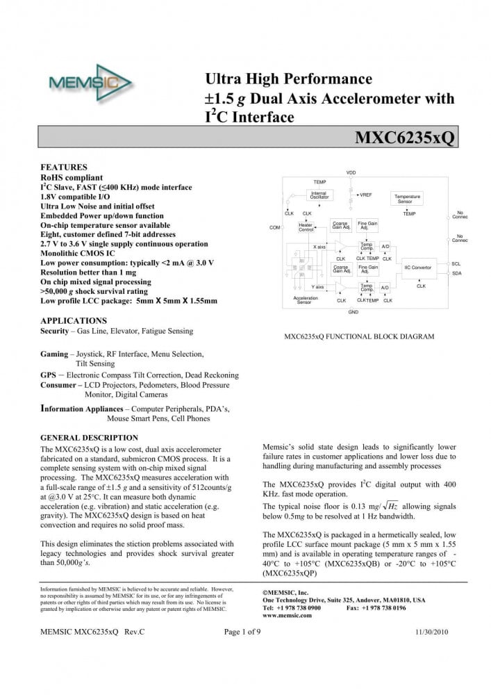 MXC62350QB datasheet page 1