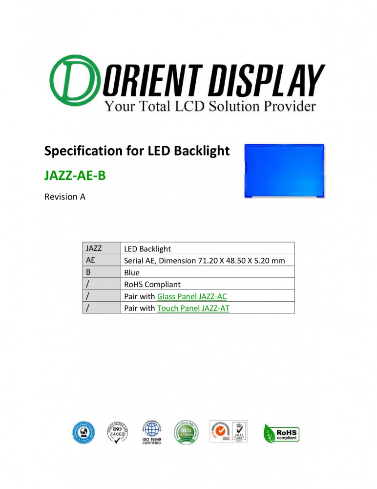 JAZZ-AE-B specification document, page 1