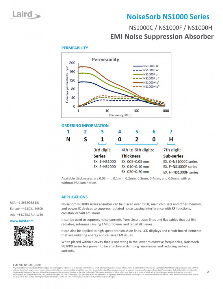 Laird NoiseSorb NS1000 technical document page 2