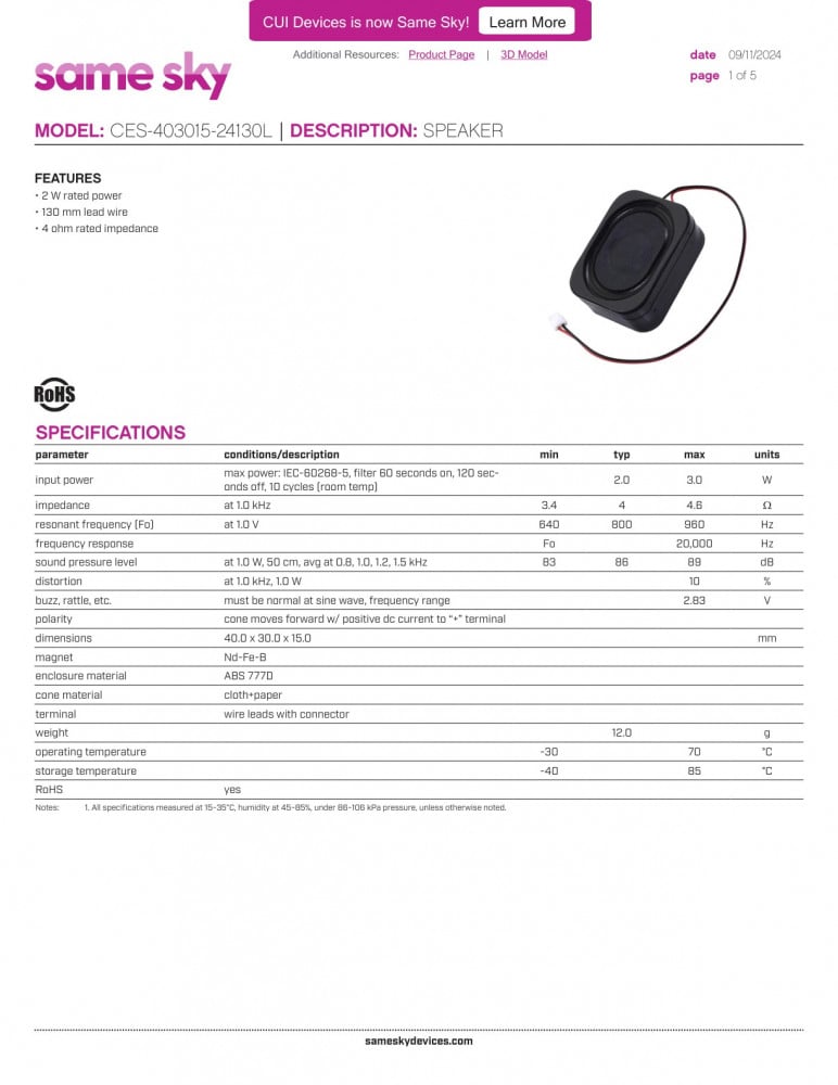 CES-403015-24130L datasheet page 1