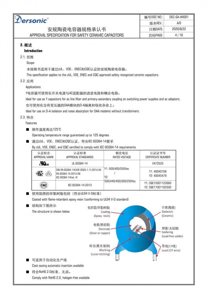 Dersonic safety ceramic capacitor specification page 5