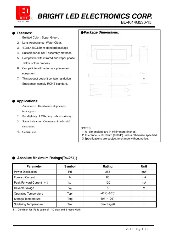 BL-4014G530-15 datasheet page 1