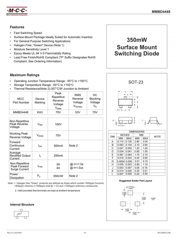 MMBD4448-TP datasheet page 1