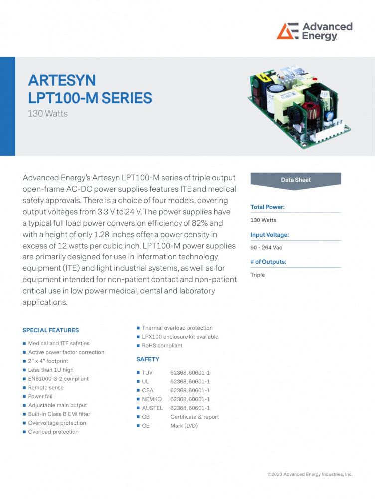 Artesyn LPT100-M datasheet page 1