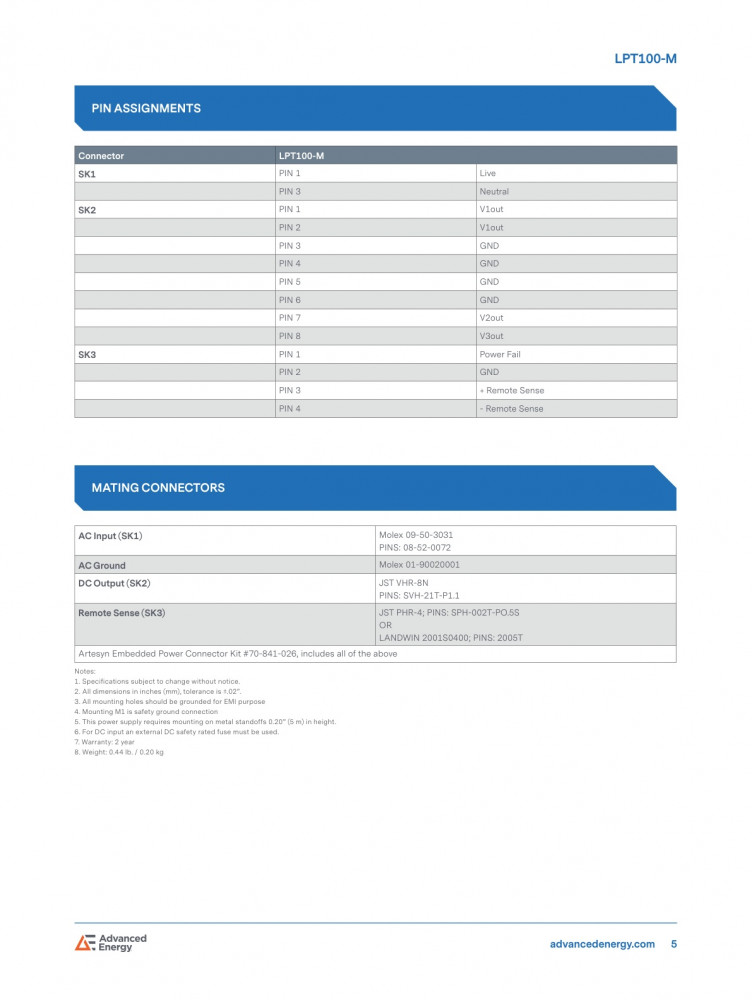 Artesyn LPT100-M datasheet page 5