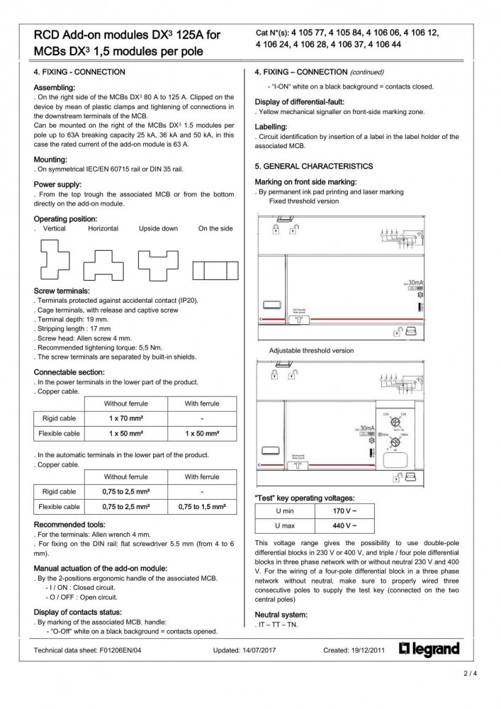 Legrand DX³ RCD add-on module technical document, page 2