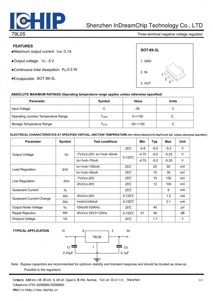 IDCHIP 79L05 technical document page