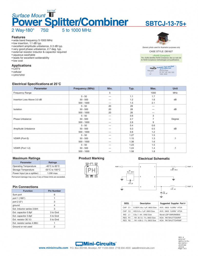 SBTCJ-13-75+ datasheet page 1