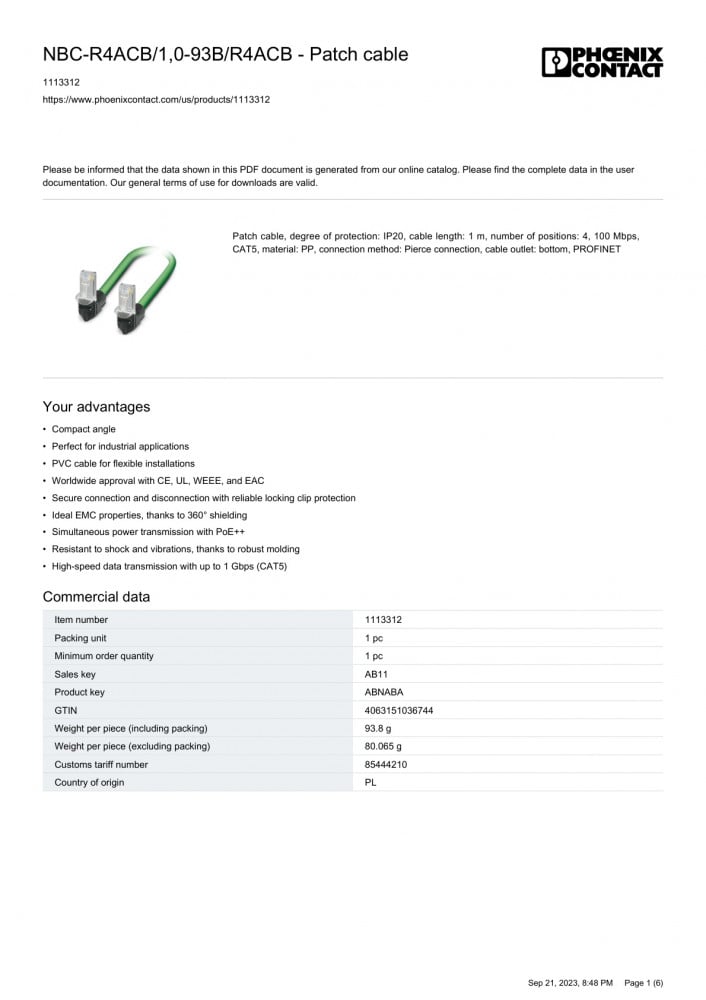 Phoenix Contact 1113312 technical document page 1