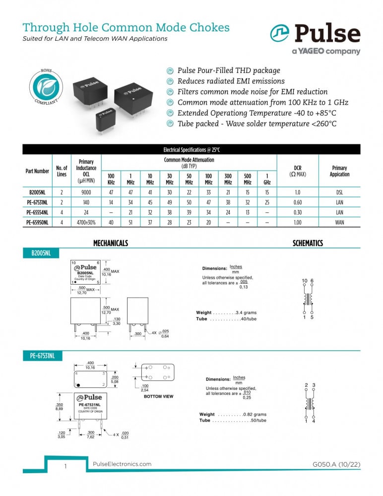 Pulse B2005NL datasheet page 1