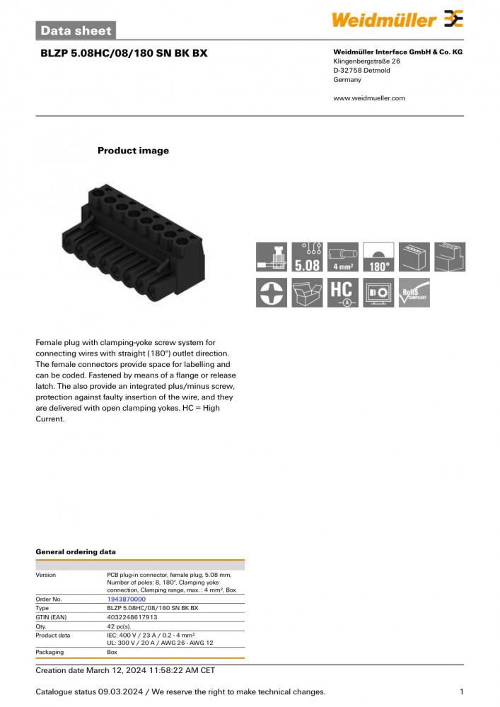 Product technical document page 1