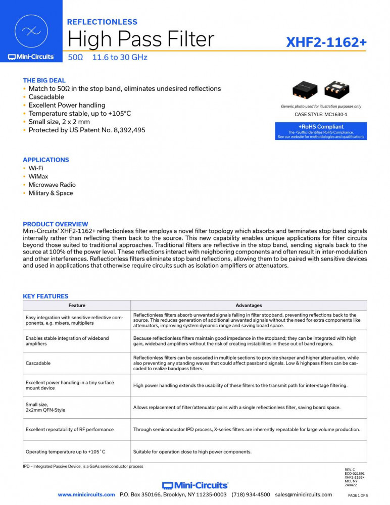 XHF2-1162+ datasheet preview, page 1