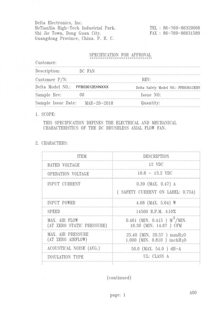 Delta FFB03612EHNZGU specification page 3